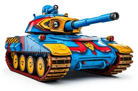 Premium Ai Image Illustration Of A Blue And Yellow Tank With A Red Eye
