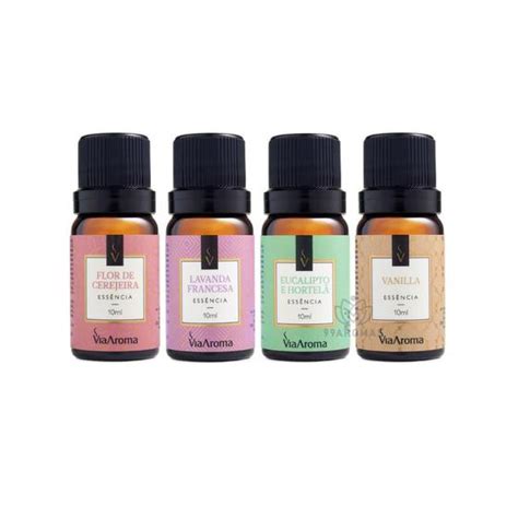 Kit 4 Essências Via Aroma Óleo Aromático para Difusor Aromatizador