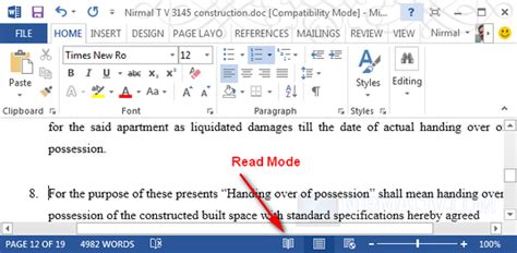 read mode in word 2013