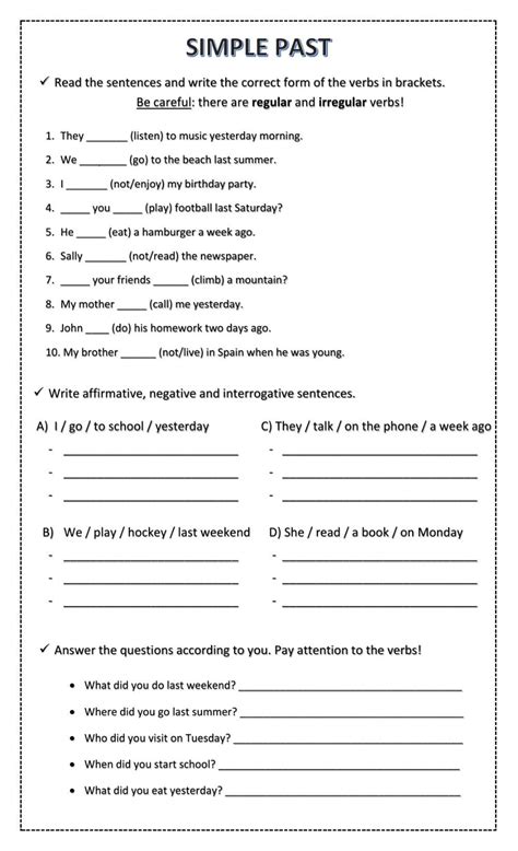 Th Grade Test Unit Past Simple Worksheet Simple Past Tense Th
