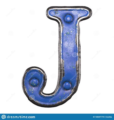 Letra Maiúscula J Feita De Metal Pintado Rebites Azuis Sobre Fundo