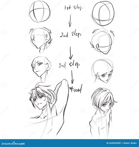How To Draw Anime Manga Head Top View Stock Illustration