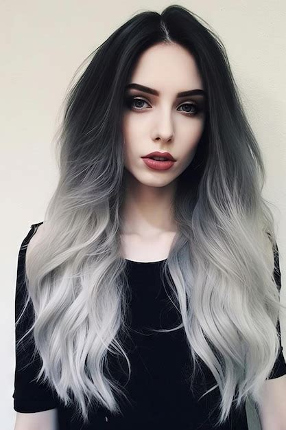 Premium Photo A Woman With Grey Hair With A Black Shirt