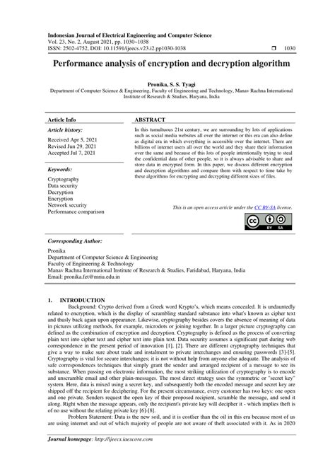 pdf performance analysis of encryption and decryption algorithm