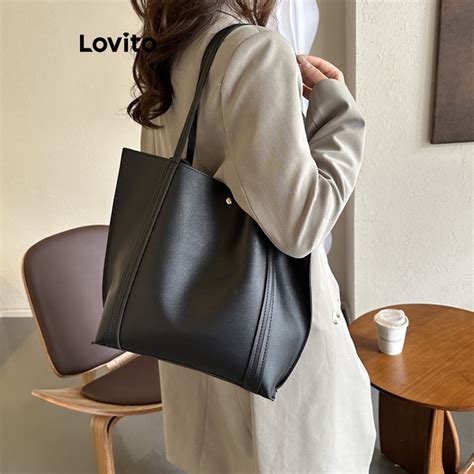 Lovito Bolsa De Ombro B Sica Lisa Casual Para Mulheres Lfa Caf