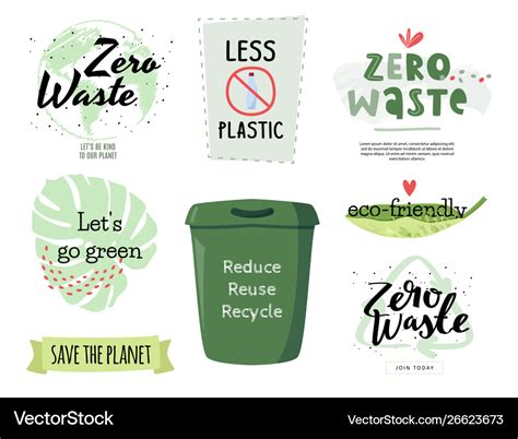 Zero Waste Concept Elements Set Collection Of Vector Image