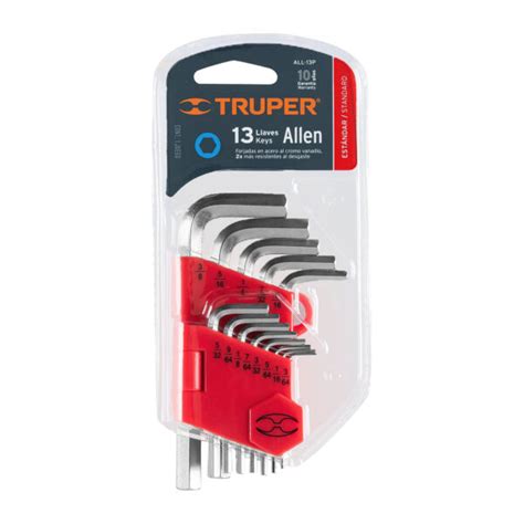 Juego 13 Llaves Allen Std Punta Hexagonal Con Organizador Truper ALL