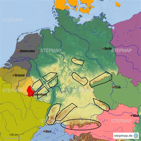 StepMap Gebirge und Nachbarländer Deutschlands Landkarte für