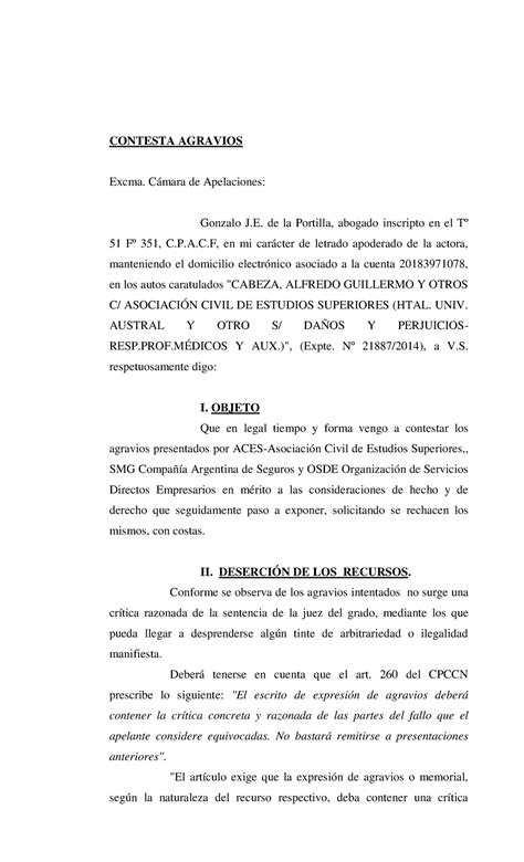Modelo Contesta Agravios CONTESTA AGRAVIOS Excma Cámara de