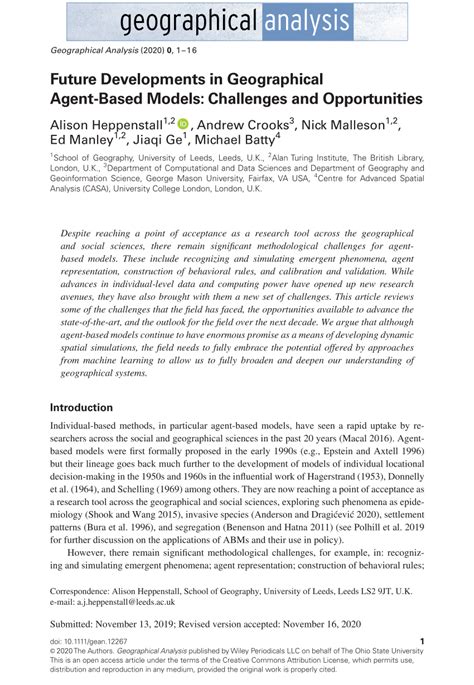 pdf future developments in geographical agent based models challenges and opportunities