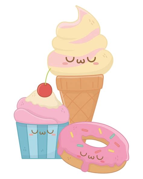 Kawaii De Dibujos Animados De Helados Vector Premium