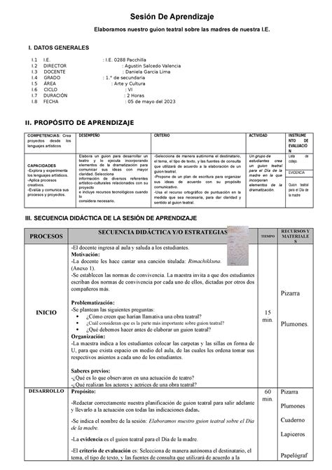 Sesi N De Teatro Excelente Sesi N De Aprendizaje Elaboramos