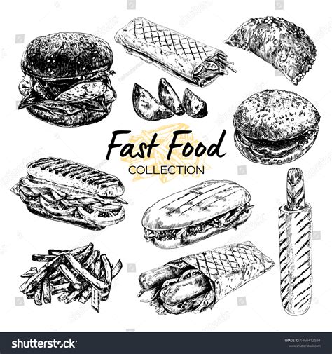 Hand Drawn Fast Food Illustration Set Stock Vector Royalty Free
