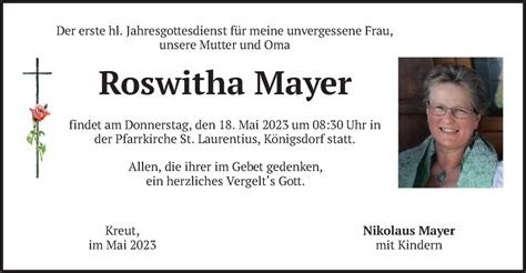 Traueranzeigen Von Roswitha Mayer Trauer Merkur De