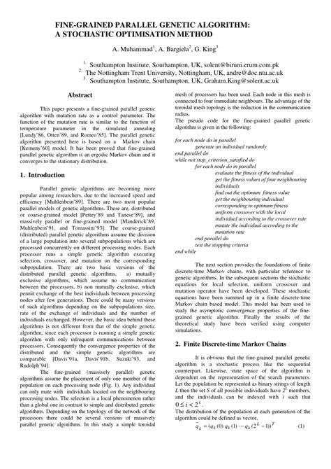 pdf fine grained parallel genetic algorithm a stochastic optimisation method