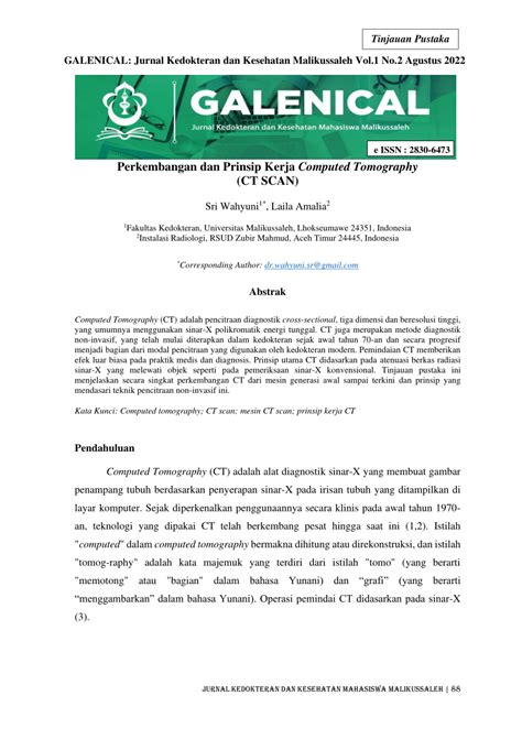 PDF Perkembangan Dan Prinsip Kerja Computed Tomography CT Scan