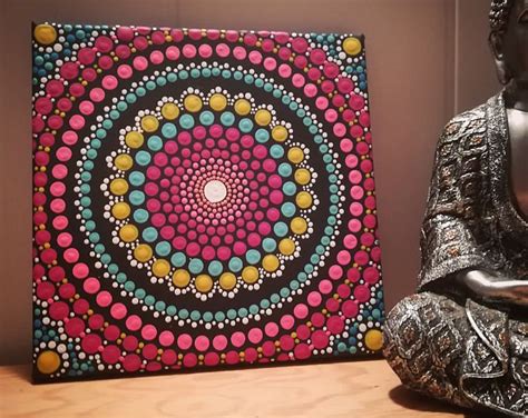 Hand Painted Mandala On Canvas Mandala Meditation Dot Art Calming