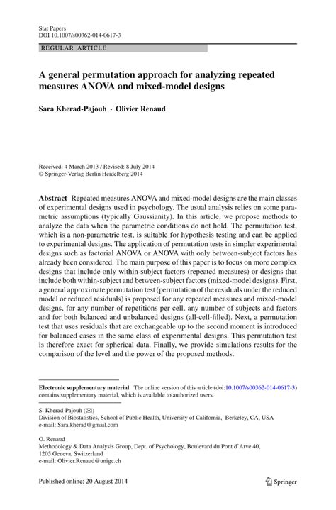 pdf a general permutation approach for analyzing repeated measures anova and mixed model designs