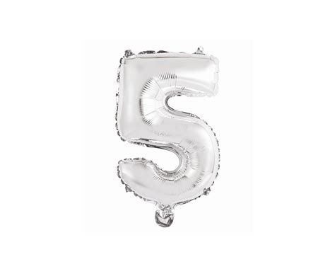 Balon foliowy cyfra 5 srebrny 35 cm GoDan Przyjęcia i okazje w