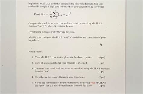 solved implement matlab code that calculates the following