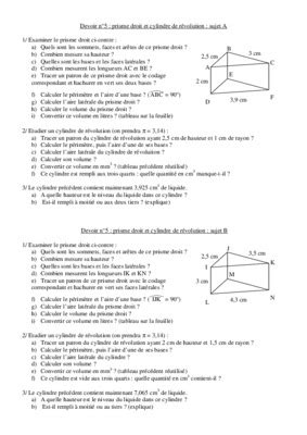 Exercices 1 Prisme Droit Cylindre De Revolution Pdf Notice Manuel D