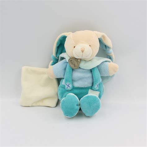 Doudou Lapin Bleu Turquoise Mouchoir BABY NAT