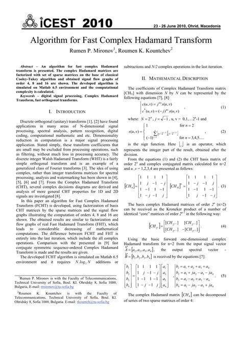 pdf algorithm for fast complex hadamard transform
