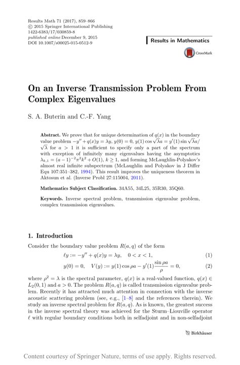 on an inverse transmission problem from complex eigenvalues request pdf