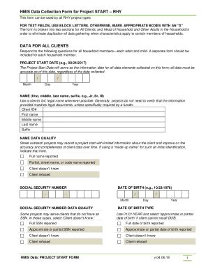 Fillable Online HMIS Data Collection Form For Project STARTRHY Fax
