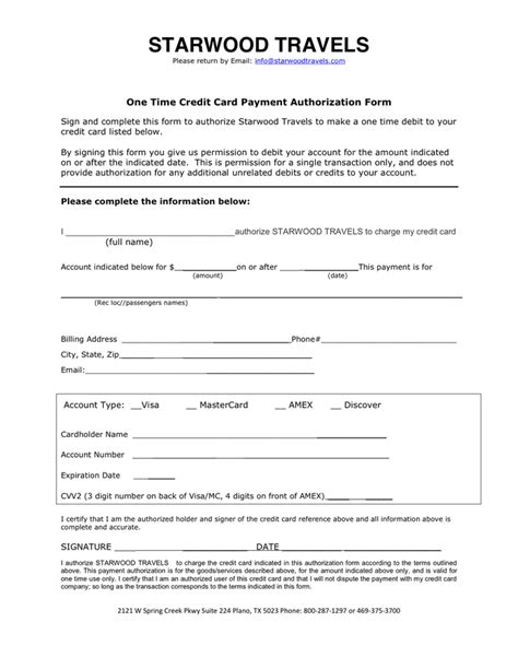 One Time Credit Card Payment Authorization Form In Word And Pdf Formats