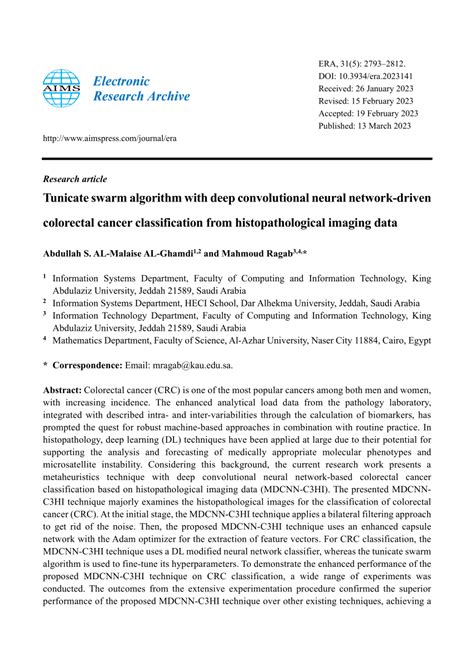 pdf tunicate swarm algorithm with deep convolutional neural network driven colorectal cancer
