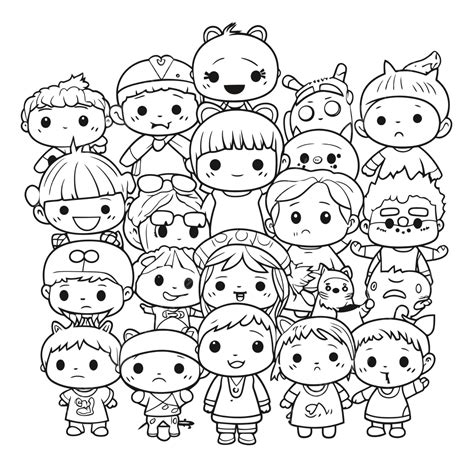 Grand Groupe De Petits Visages Coloriages Contour Croquis Dessin The
