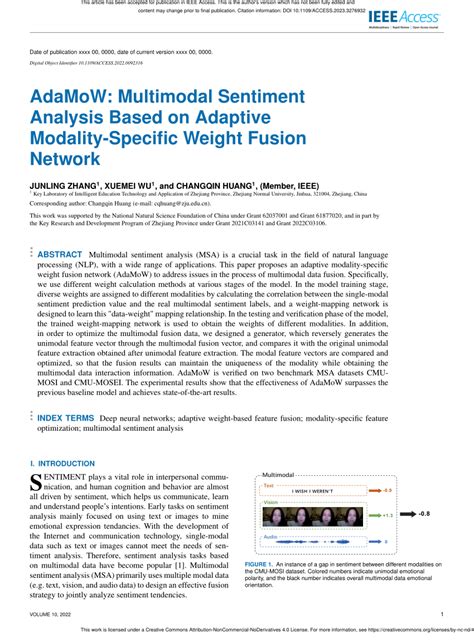pdf adamow multimodal sentiment analysis based on adaptive modality specific weight fusion