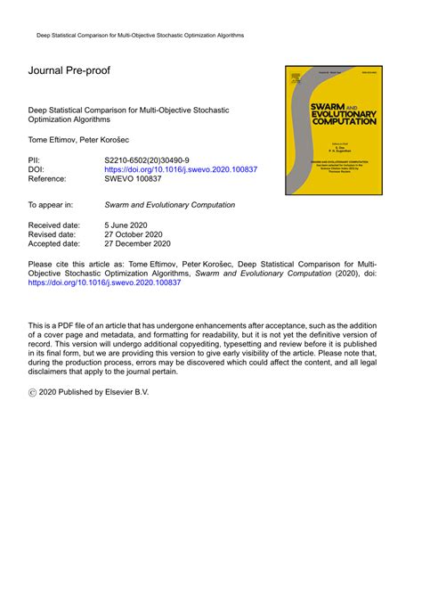 pdf deep statistical comparison for multi objective stochastic optimization algorithms