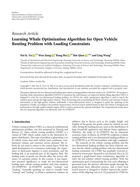 pdf learning whale optimization algorithm for open vehicle routing problem with loading