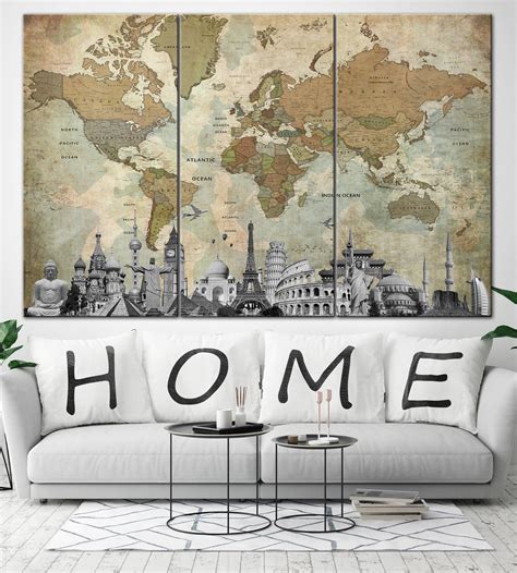 Extra Large Wall Art World Map Exclusive World Map Canvas Etsy