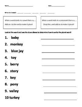 Plural Words Ending In Y By Allison Walton Teachers Pay Teachers