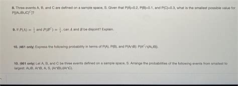 8 three events a b and c are defined on a sample