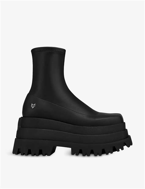 Naked Wolfe Sassy Faux Leather Tiered Platform Boots In Black Lyst Canada