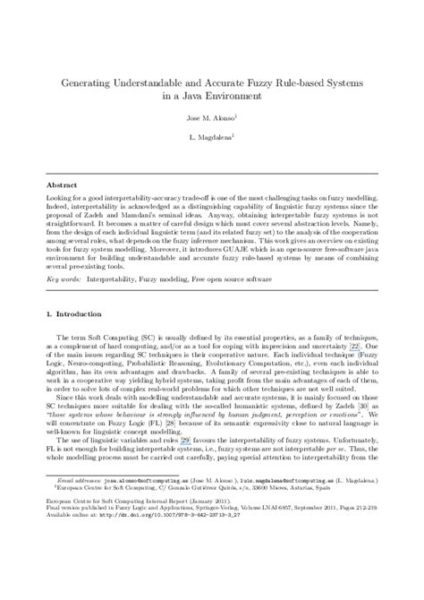 pdf generating understandable and accurate fuzzy rule based systems in a java environment