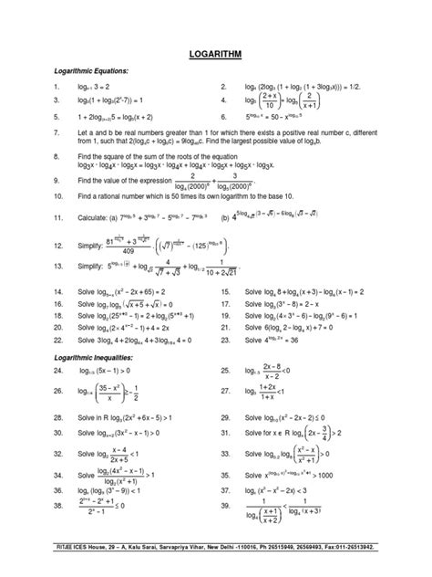 logarithm assignment pdf logarithm mathematical concepts