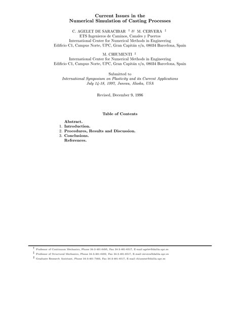 pdf current issues in the numerical simulation of casting processes