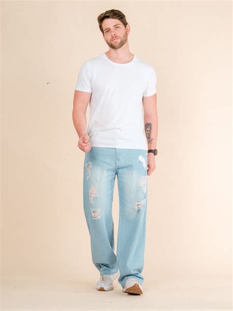 Calça Jeans Balão Boca Larga Estilosa Moda Masculina Dazzling 100