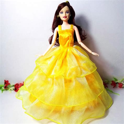 1pc Doll Dress Golden Yellow Luxury Lace Bride Doll Multi Layer Evening