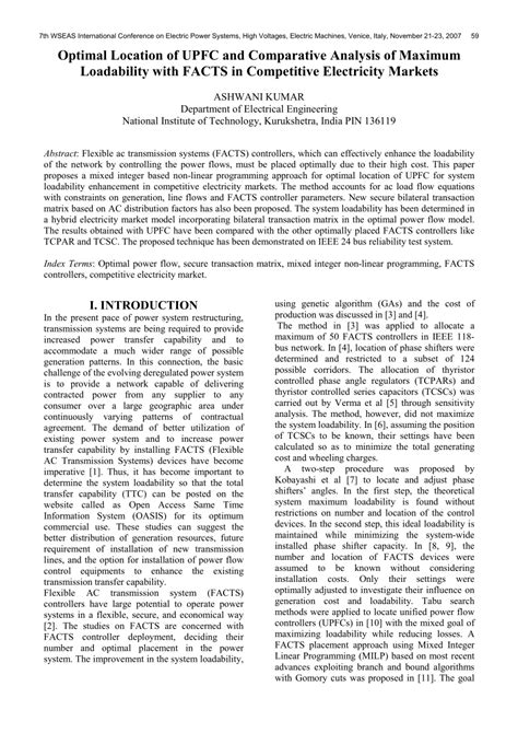 pdf optimal location of upfc and comparative analysis of maximum loadability with facts in