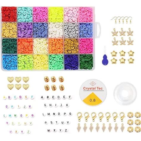 Perles Heishi 6000 Pièces Kit Perles Plates pour Bracelet 24 Couleurs
