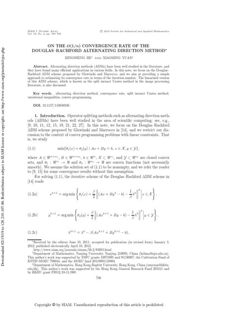 on the douglas rachford alternating direction method o 1 n convergence rate of the pdf