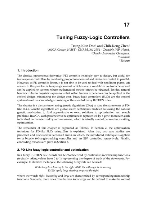 pdf tuning fuzzy logic controllers