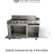 ESTUFA INDUSTRIAL 4 HORNILLAS CON HORNO PLANCHA 20X24 GRATINADORA Y