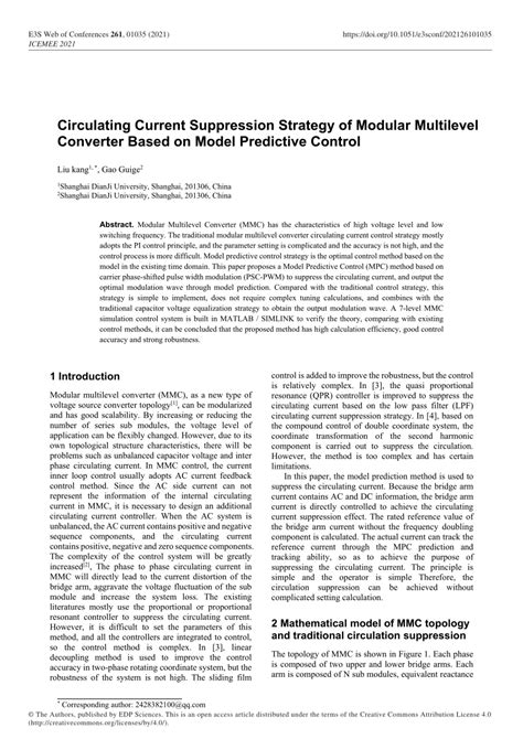 pdf circulating current suppression strategy of modular multilevel converter based on model